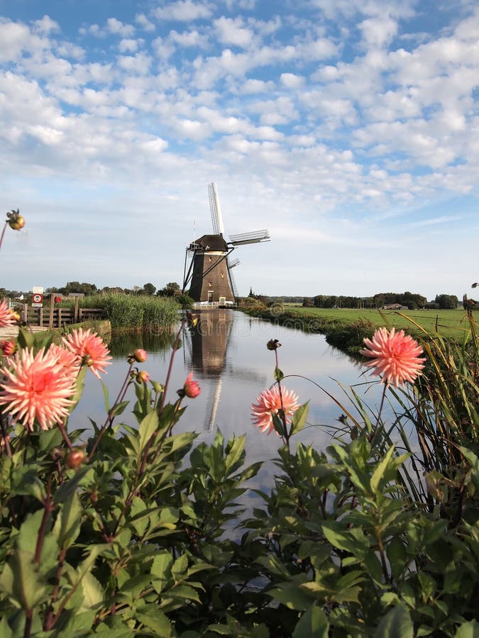 Windmill Landscape in Holland Stock Image - Image of river, spring ...