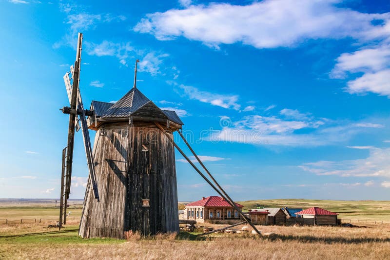 A Windmill is in the Middle of a Field in Arkaim Ural Russia Stock Photo - Image of pasture ...