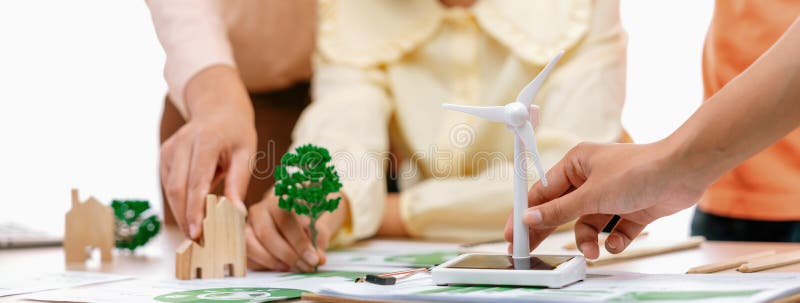 Windmill Model Placed during Presenting Green Business. Closeup ...