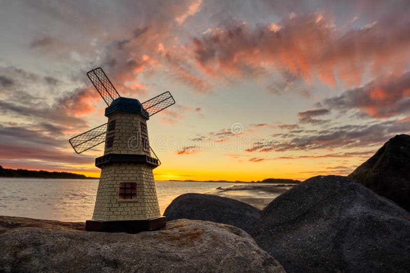 Windmill Model Sunset stock image. Image of windmill - 370277195