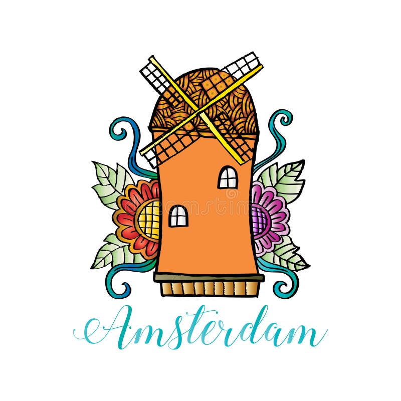 Windmill - Netherlands or Amsterdam Symbol. Stock Vector - Illustration ...