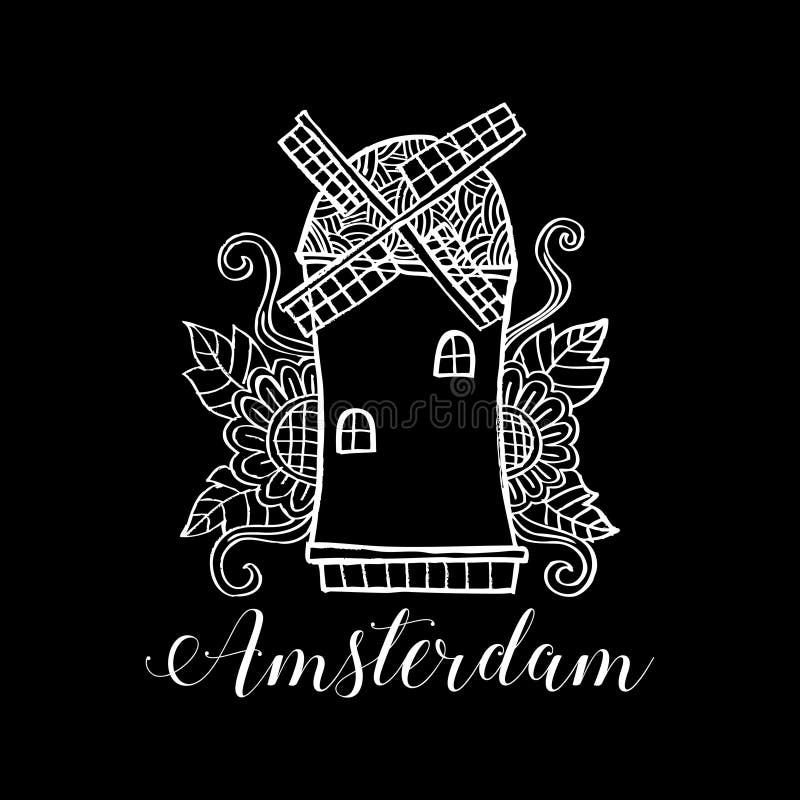 Windmill - Netherlands or Amsterdam Symbol. Stock Vector - Illustration ...