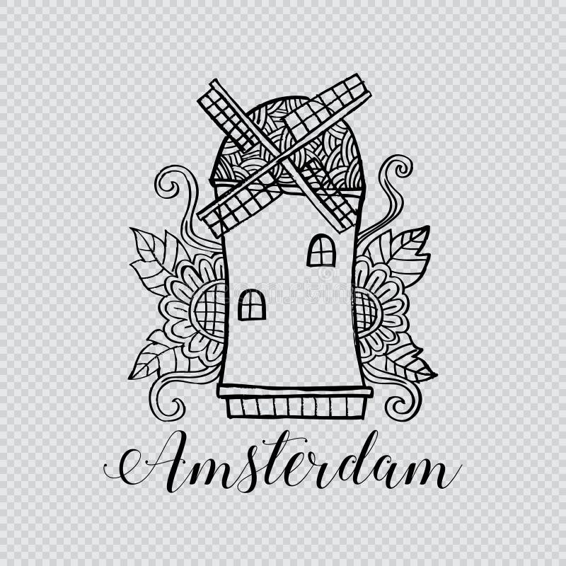 Windmill - Netherlands or Amsterdam Symbol. Stock Vector - Illustration ...