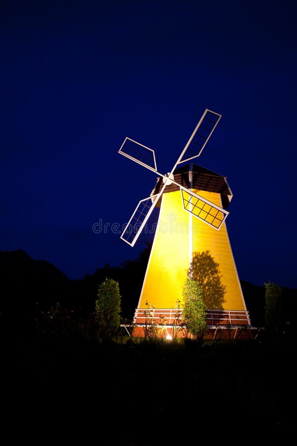 An Old Windmill in the Night with Clouds Stock Photo - Image of night ...