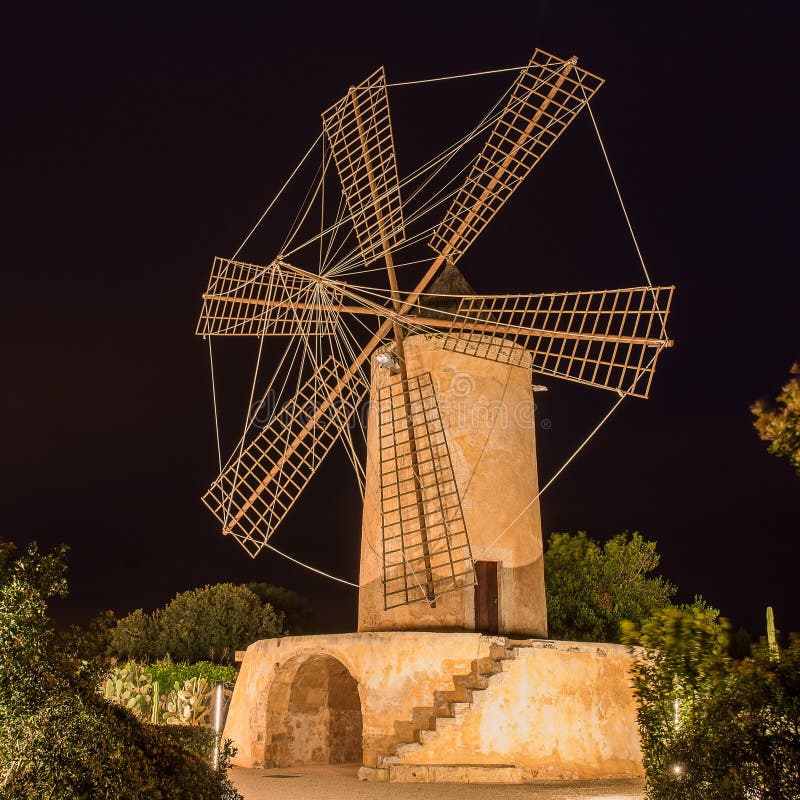 An Old Windmill in the Night with Clouds Stock Photo - Image of night ...