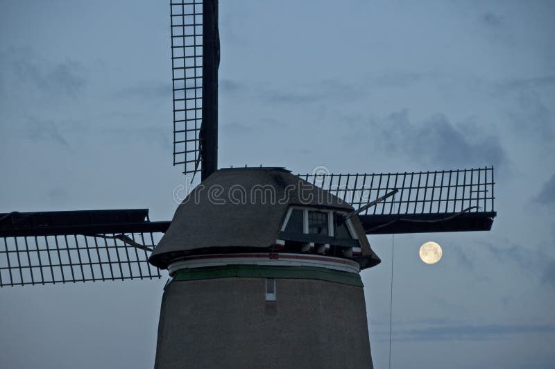 An Old Windmill in the Night with Clouds Stock Photo - Image of night ...