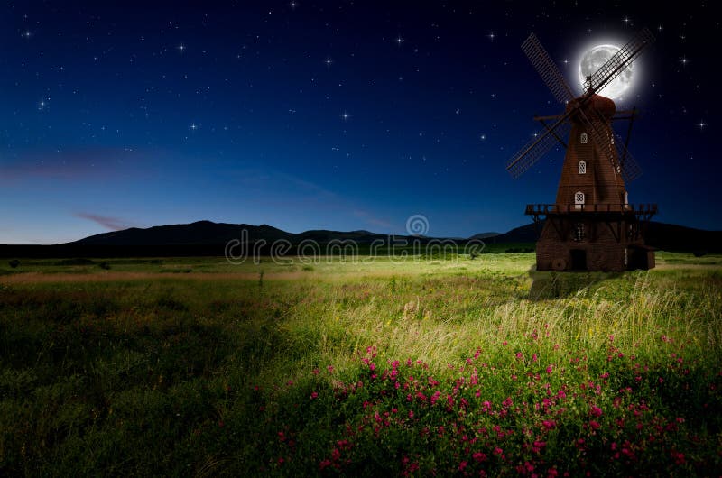 Windmill in the night stock photo. Image of scene, environment - 36973576
