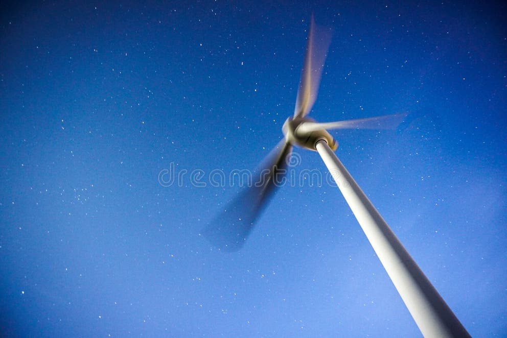 Windmill at Night with Stars Sky Stock Image - Image of ecology ...