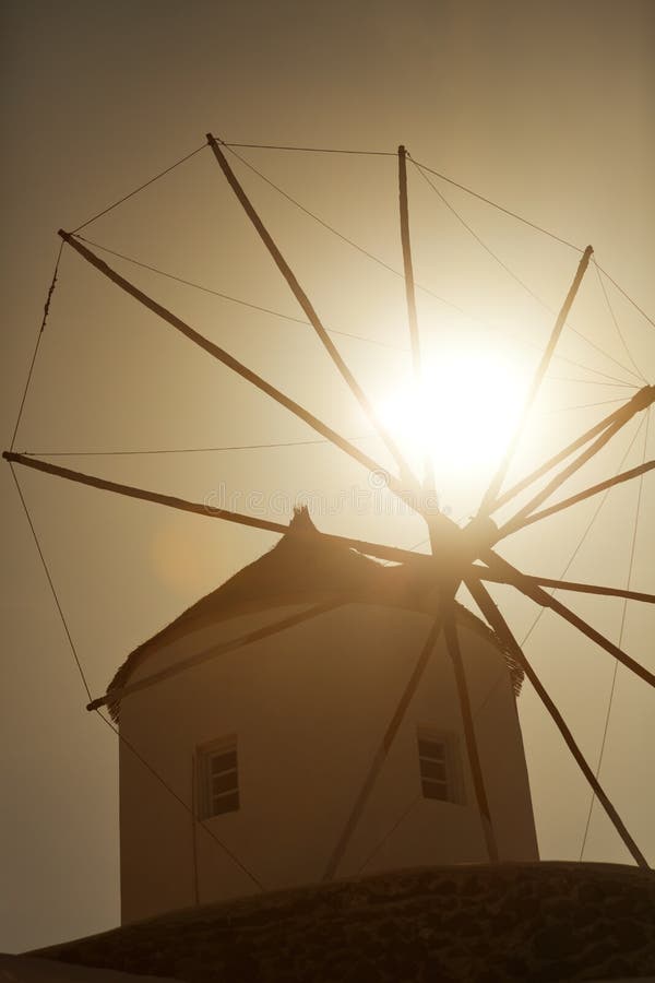 Windmill in Oia at Sunset, Santorini Stock Image - Image of santorini ...