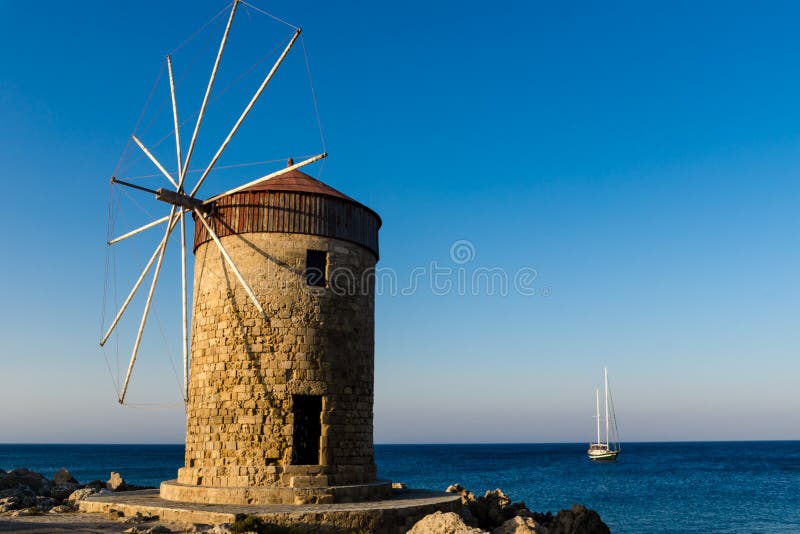 Windmill stock photo. Image of rhodes, sunset, bright - 42327444