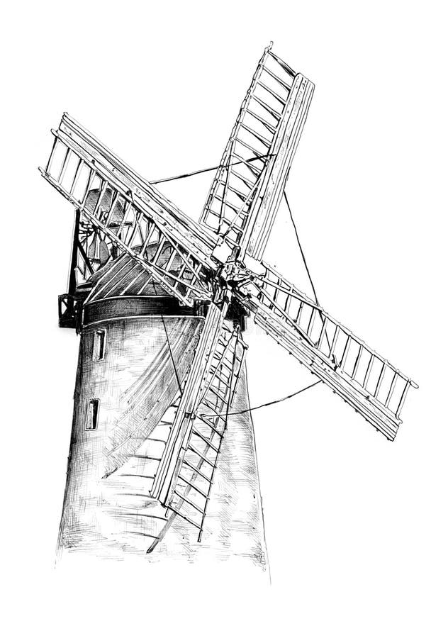 Windmill Old Retro Vintage Drawing Stock Illustration - Illustration of ...