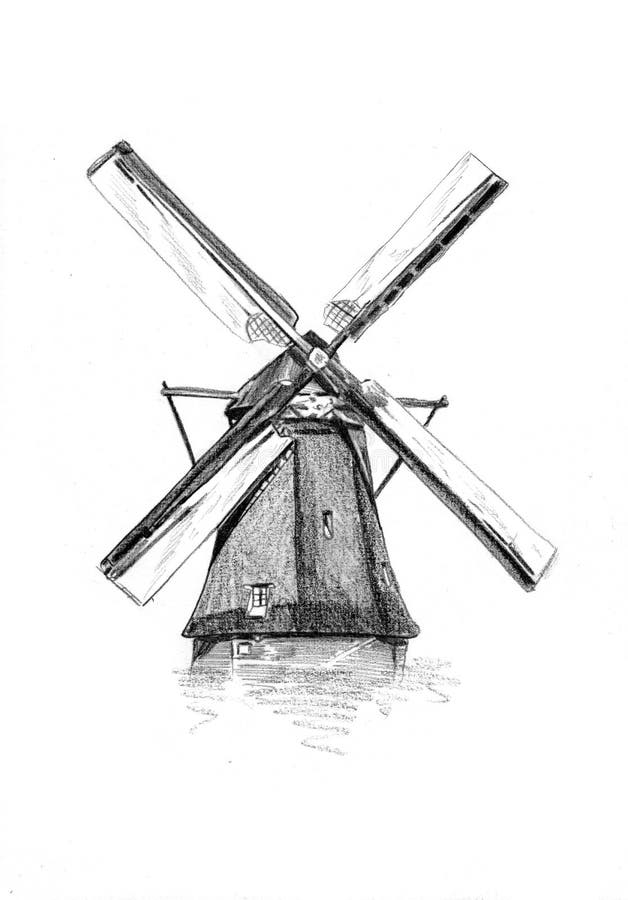 Windmill Old Retro Vintage Drawing Stock Illustration - Illustration of ...
