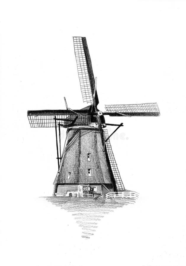 Windmill Old Retro Vintage Drawing Stock Illustration - Illustration of ...