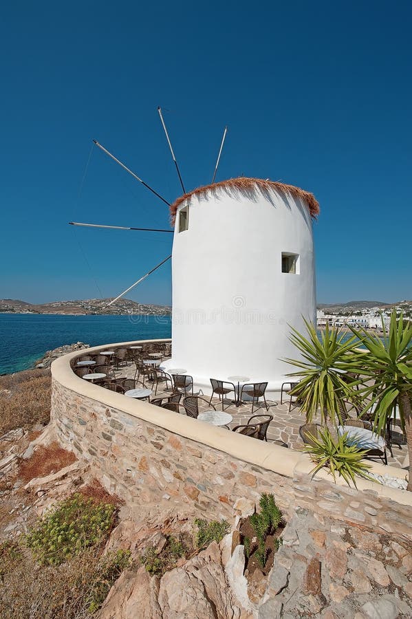 A Windmill at the Parikia Town, Paros Island, Greece Stock Image ...