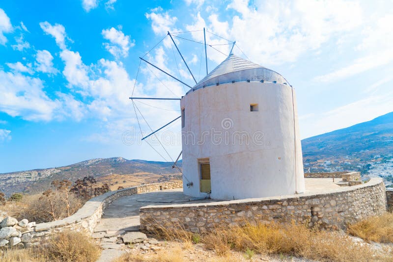 Windmill of Paros island stock photo. Image of waterfront - 239111940
