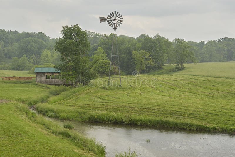 Windmill in pasture editorial stock photo. Image of farm - 111424798