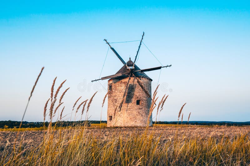 Windmill Picturesque Rural Setting Surrounded Lush Green Grass Stock ...