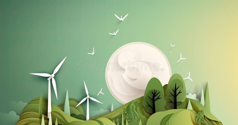 Windmill Power Clean Renewable Energy Banner with Nature Background ...