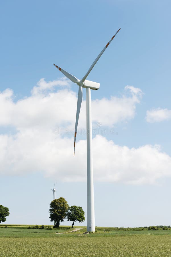 Windmill Power Generation Over Sunny Landscape. Stock Image - Image of ...
