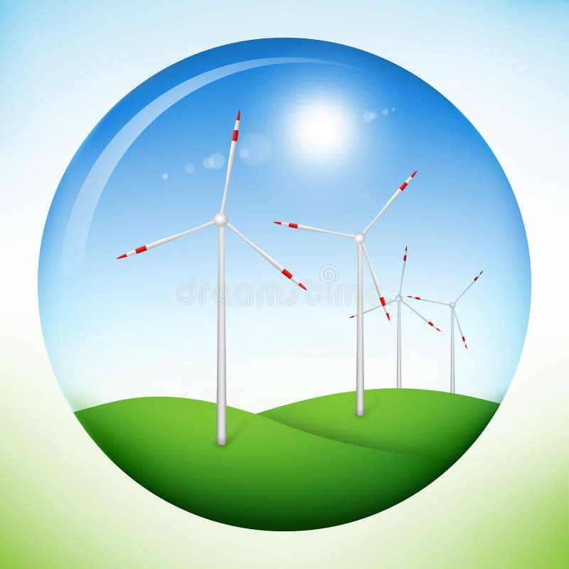 Windmill Power Generators Inside Sphere Stock Illustration ...
