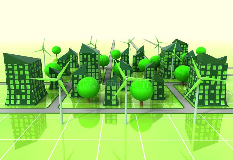 Green Windmill Powered Futuristic City Concept Stock Vector ...