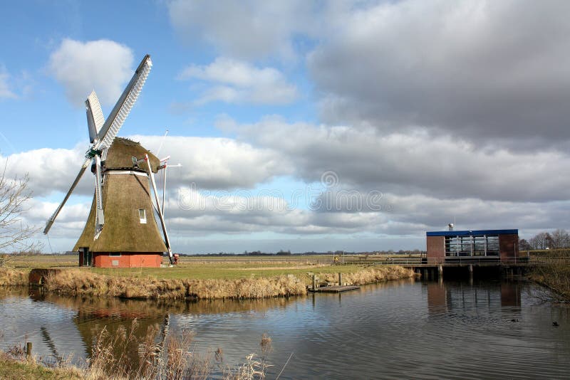 Windmill and Pumping Station Stock Photo - Image of netherlands, rural ...