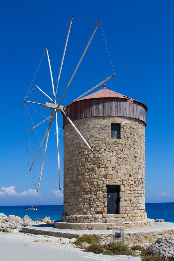 Windmill at Rhodes stock photo. Image of vintage, touristic - 44354170