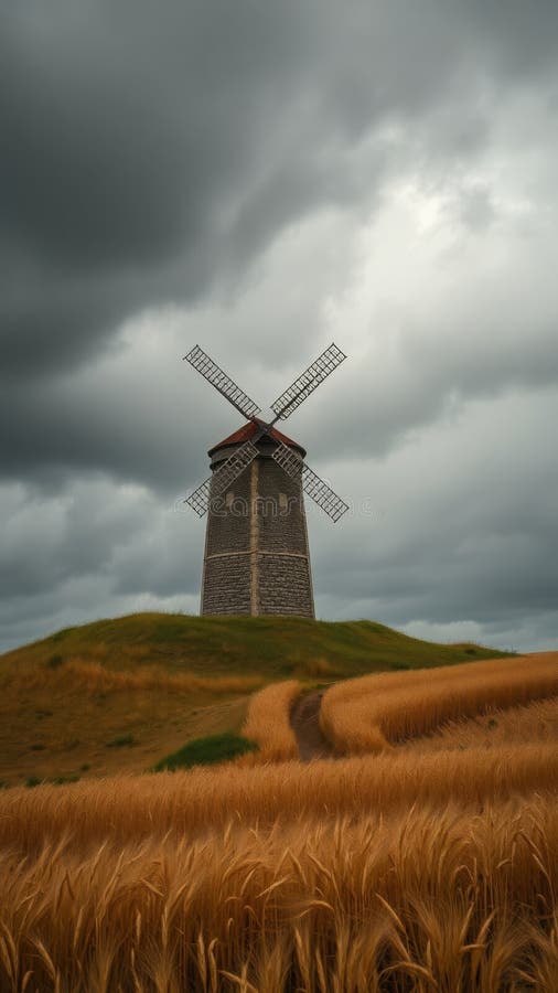 Windmill on a Rolling Hill stock illustration. Illustration of overcast ...