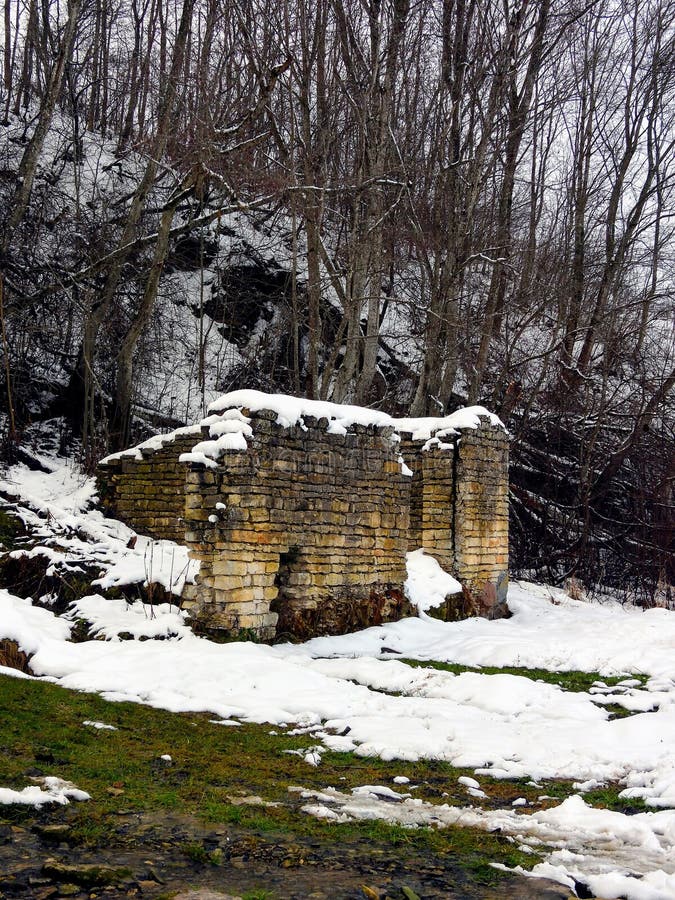 Ruins on a Snowy Background Stock Photo - Image of snow, rock: 217956896