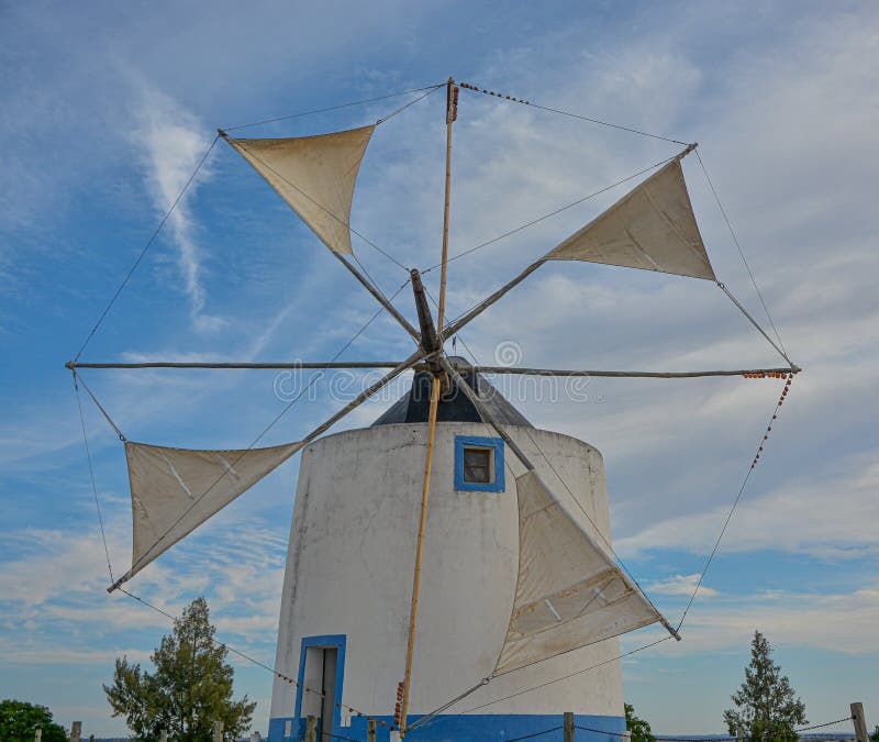 Windmill Sails in Action for Milling Wheat Stock Photo - Image of cloth ...