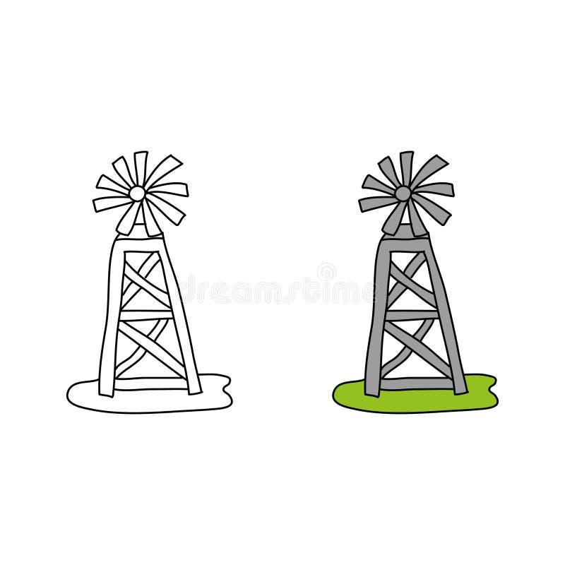 Windmill 6 stock vector. Illustration of doodle, farm - 286343962