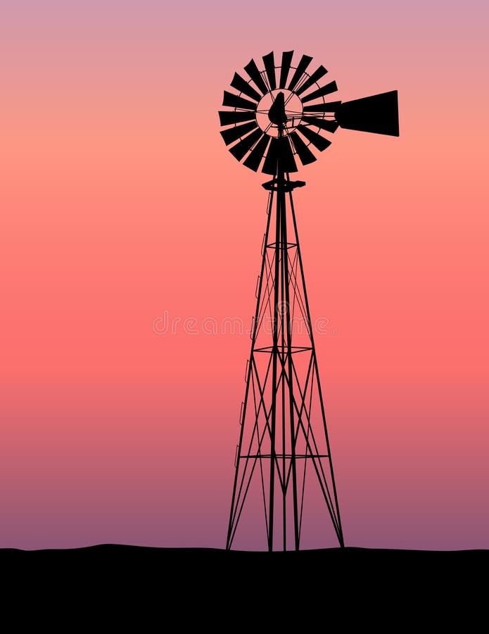 Windmill Silhouette Sunset stock vector. Illustration of vintage - 14607404