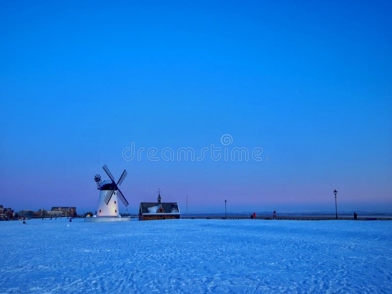 Windmill in snow stock photo. Image of sails, turn, season - 157681342