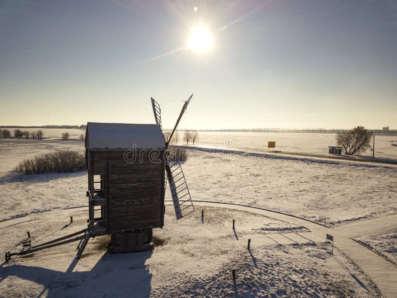 Windmill in the Snow stock photo. Image of farm, agriculture - 139962106