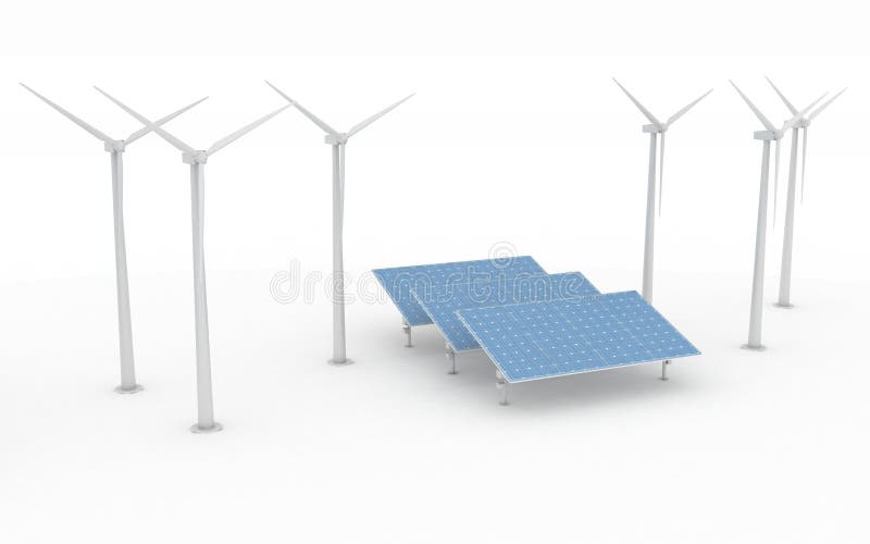 Windmill and Solar Panels stock illustration. Illustration of earth ...