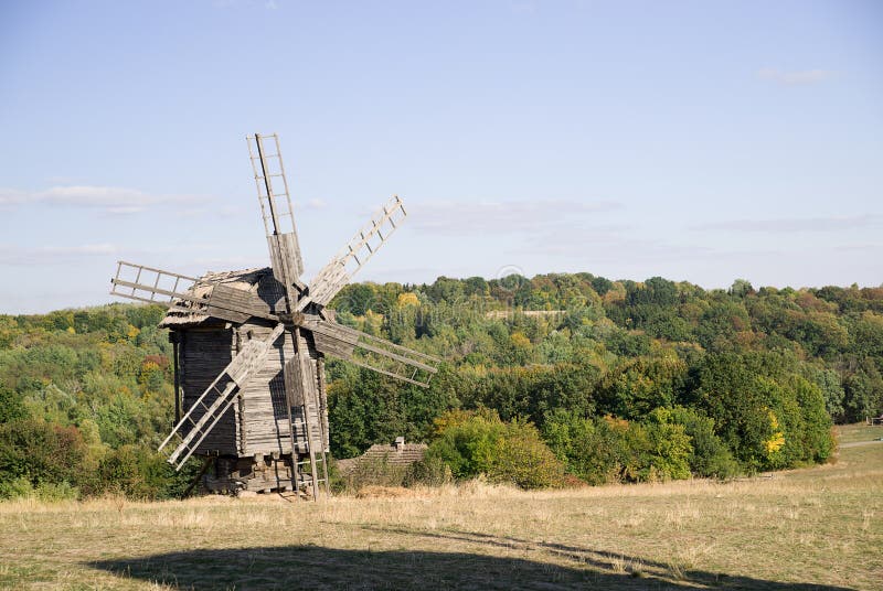 Windmill Standing on the Edge of the Autumn Forest Stock Image - Image ...