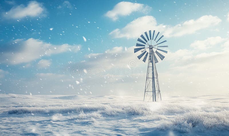 A Windmill is Standing in a Field of Snow Stock Illustration ...