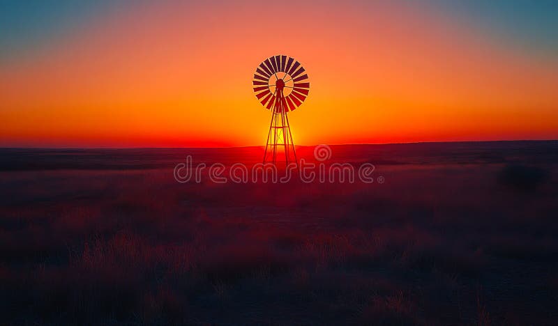 A Windmill is Standing in a Field at Sunset Stock Photo - Image of ...