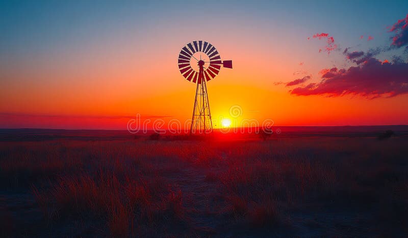 A Windmill is Standing in a Field at Sunset Stock Image - Image of ...