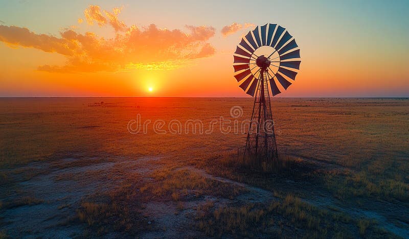 A Windmill Stands in a Field at Sunset Stock Image - Image of ...