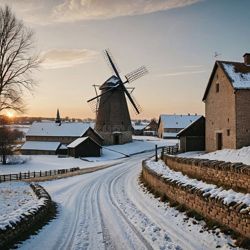 Traditional Windmill or Wind Engine in Cornfield and Rice Field, Brick ...