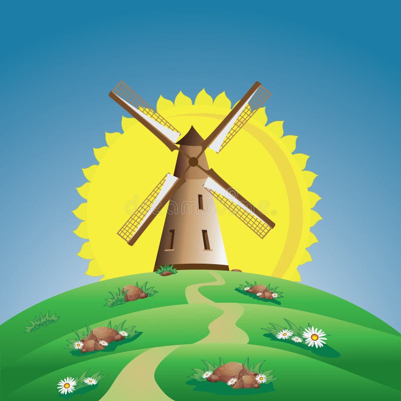 Windmill and sun stock illustration. Illustration of ecological - 77837233