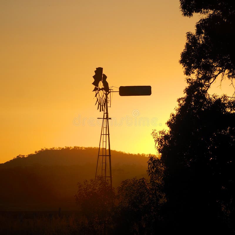 Windmill at Sunrise. stock image. Image of sunrise, australia - 39513077