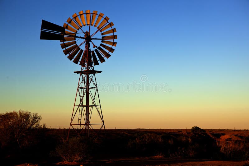 Windmill Sunset in Central Australia Stock Photo - Image of outback ...