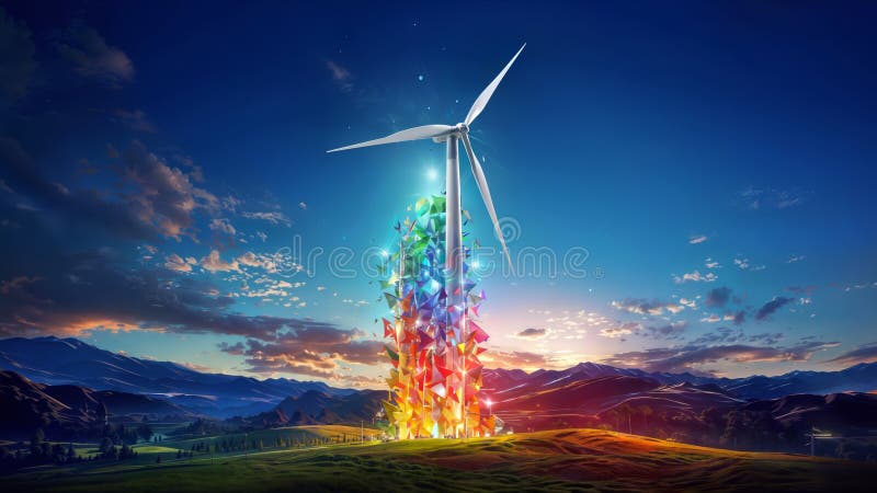 Digital Rendering of a Windmill Tower Surrounded by People ...