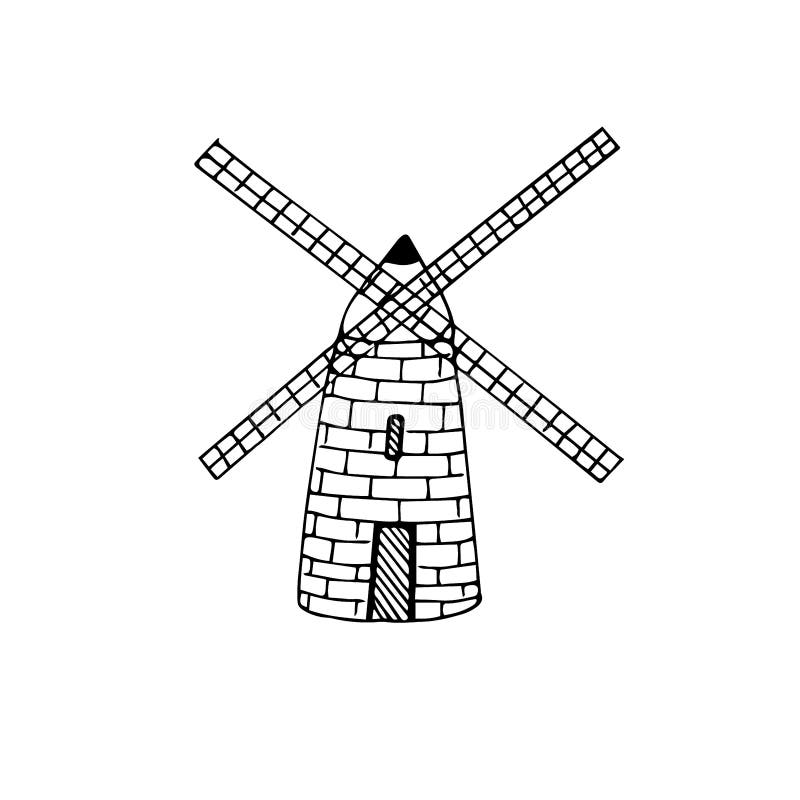 Windmill, Vector Doodle Illustration, Hand Drawing Stock Illustration ...