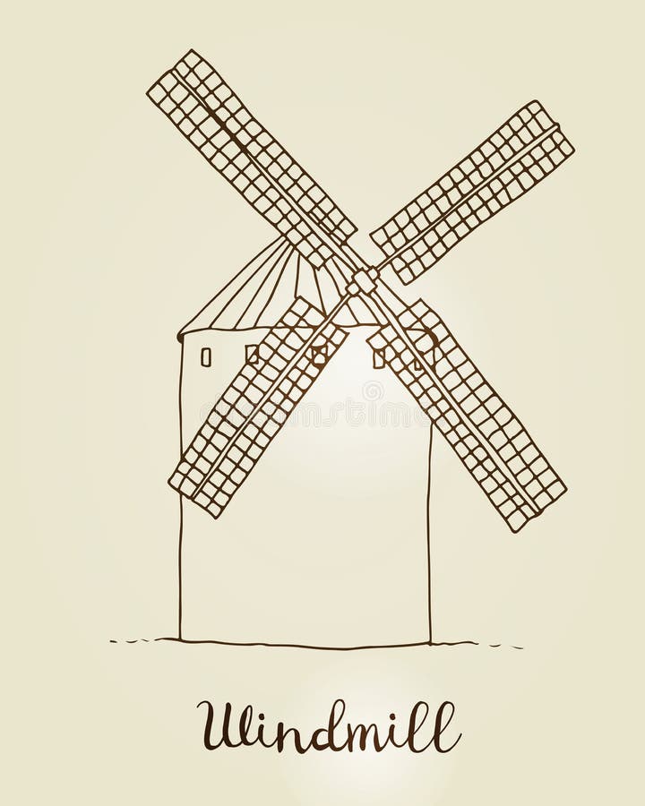 Windmill vector drawing stock vector. Illustration of drawn - 150499693