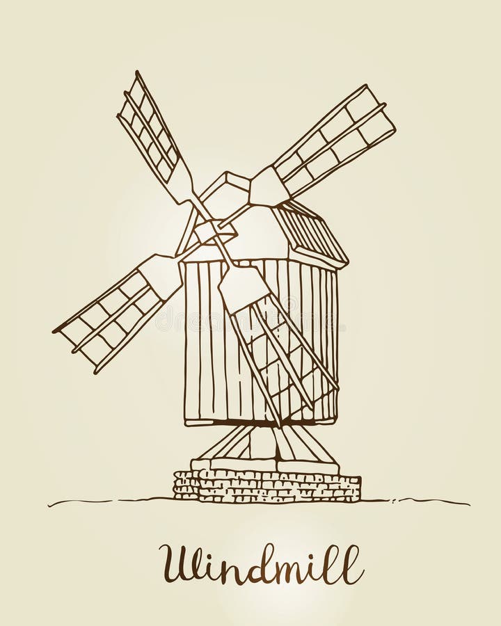 Windmill vector drawing stock vector. Illustration of drawn - 150499693