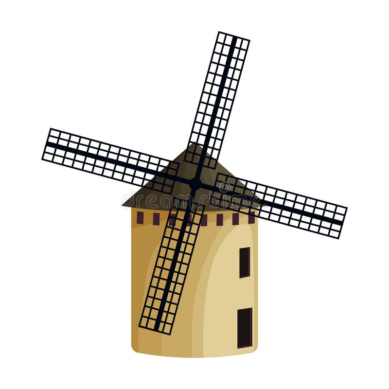 Windmill Isolated Cartoon Set Icon. Vector Illustration Vintage Mill on ...