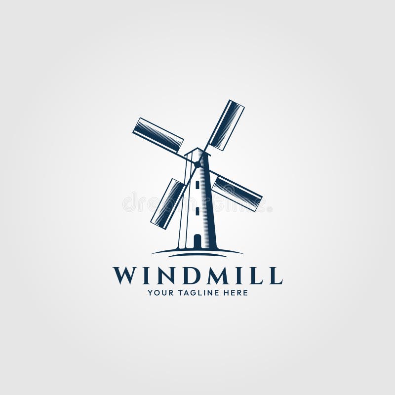 Windmill Vintage Logo, Vector Icon Illustration Design Template Stock ...